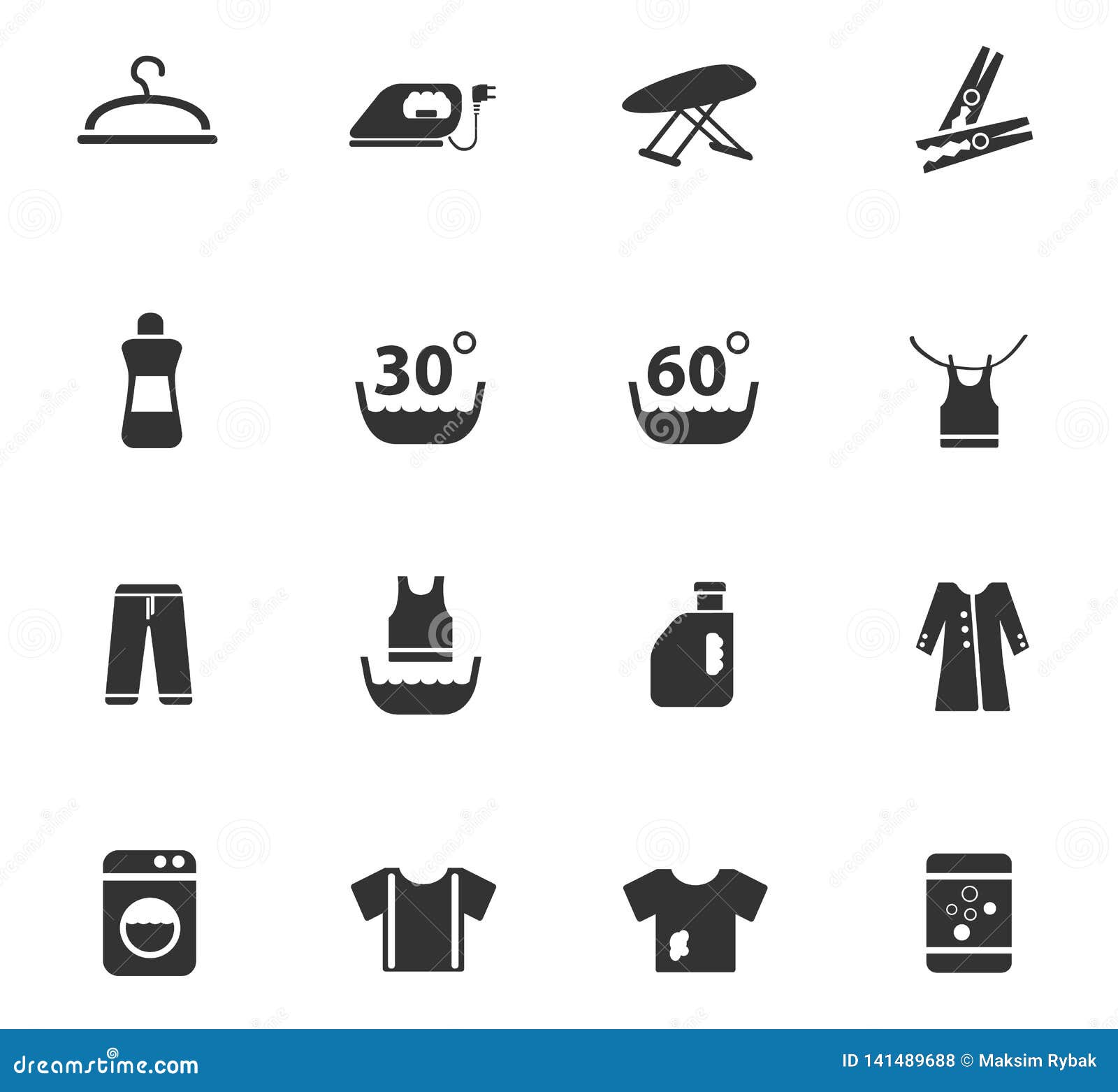 Laundry icon set stock vector. Illustration of hanger - 141489688