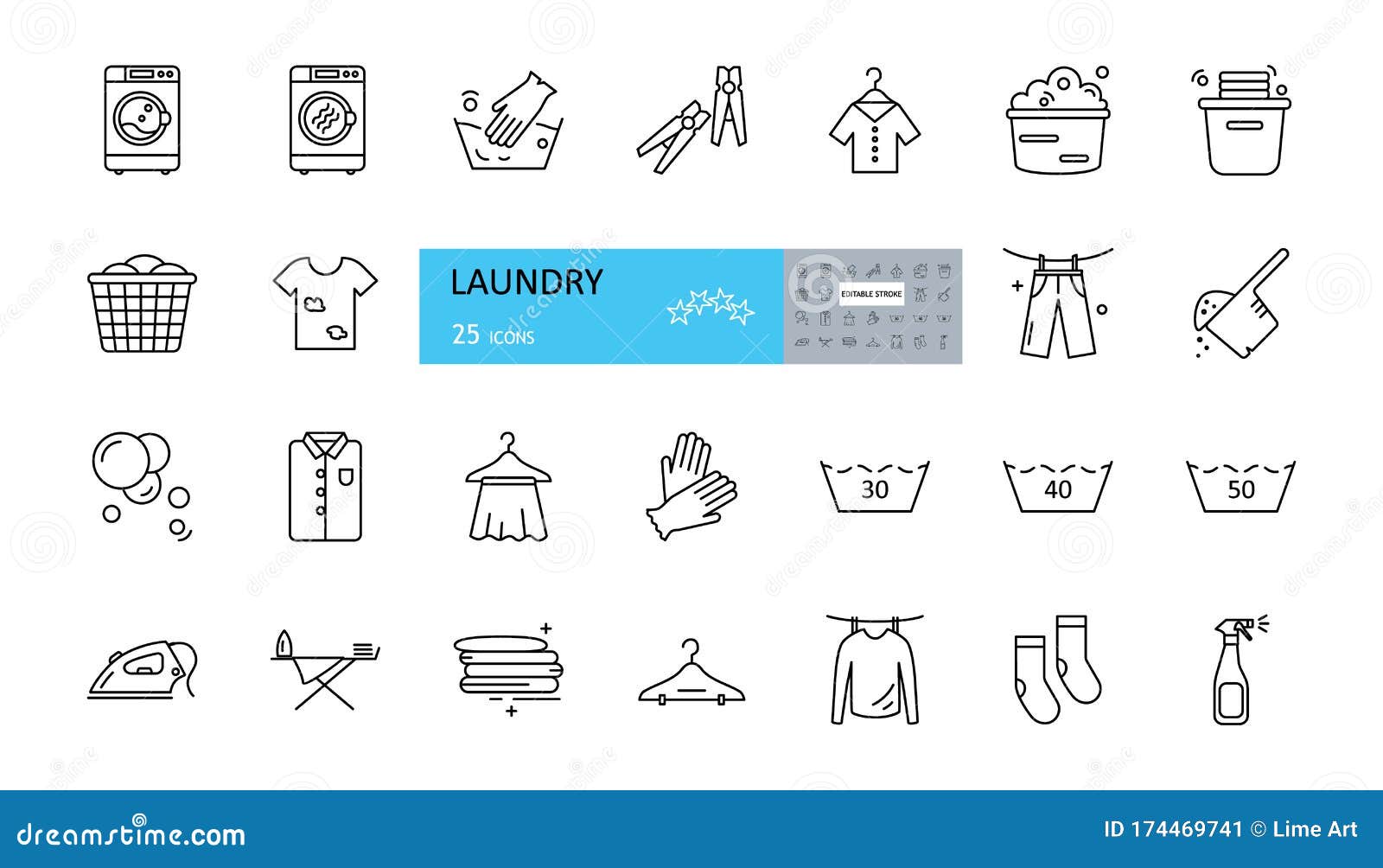 Laundry Icon. Vector Set of 25 Icons with Editable Stroke Stock Vector ...