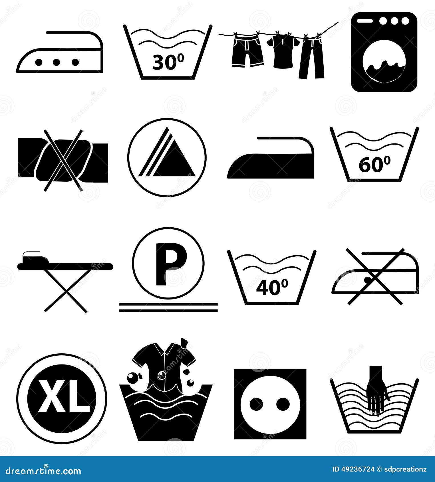 Laundry icons set stock vector. Illustration of temperature - 49236724
