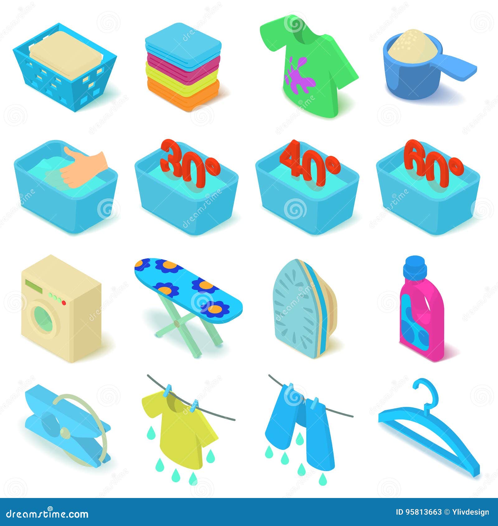 Laundry Icons Set, Isometric Style Stock Vector - Illustration of ...