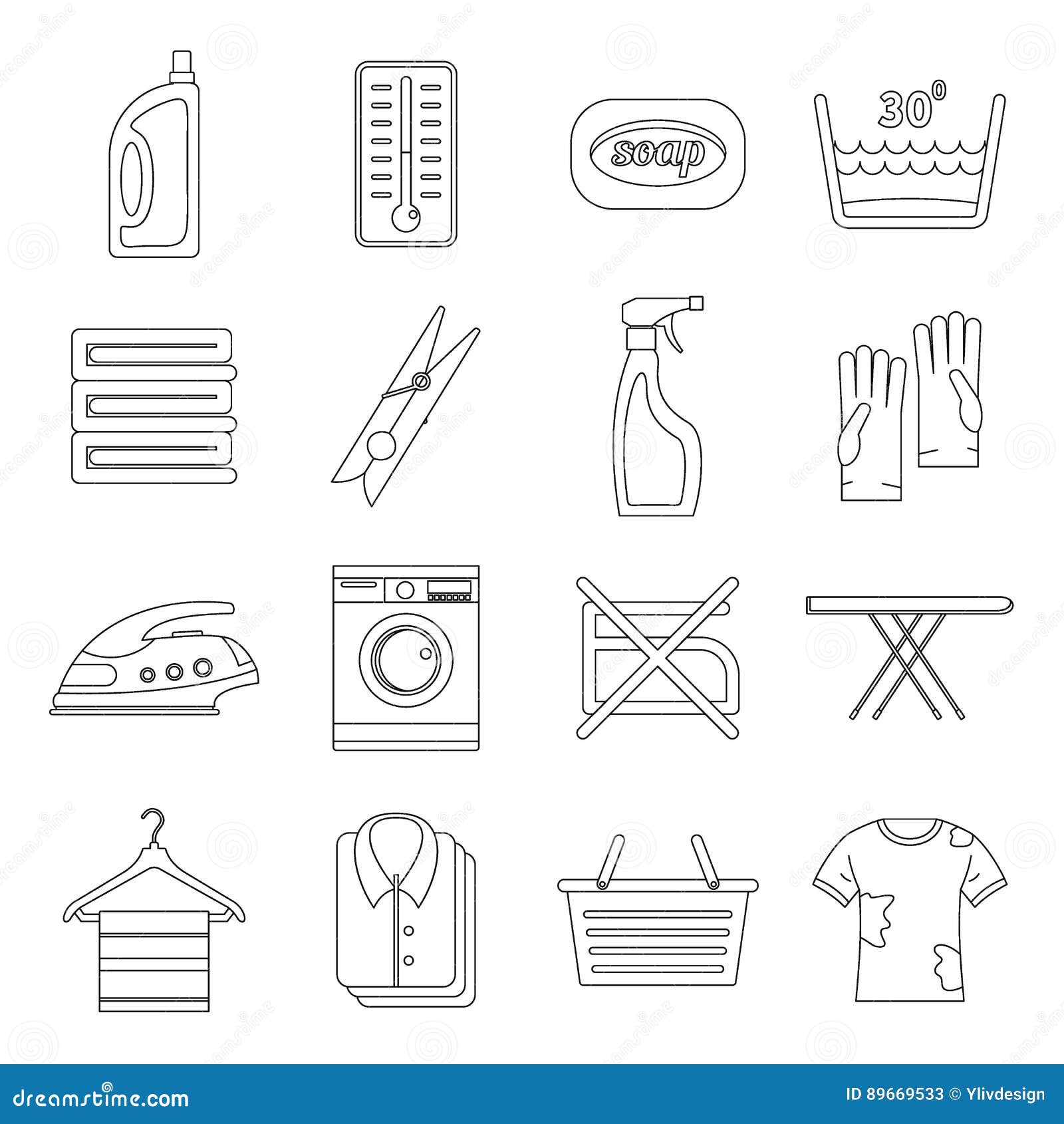 Laundry Icons Set, Outline Style Stock Vector - Illustration of board ...
