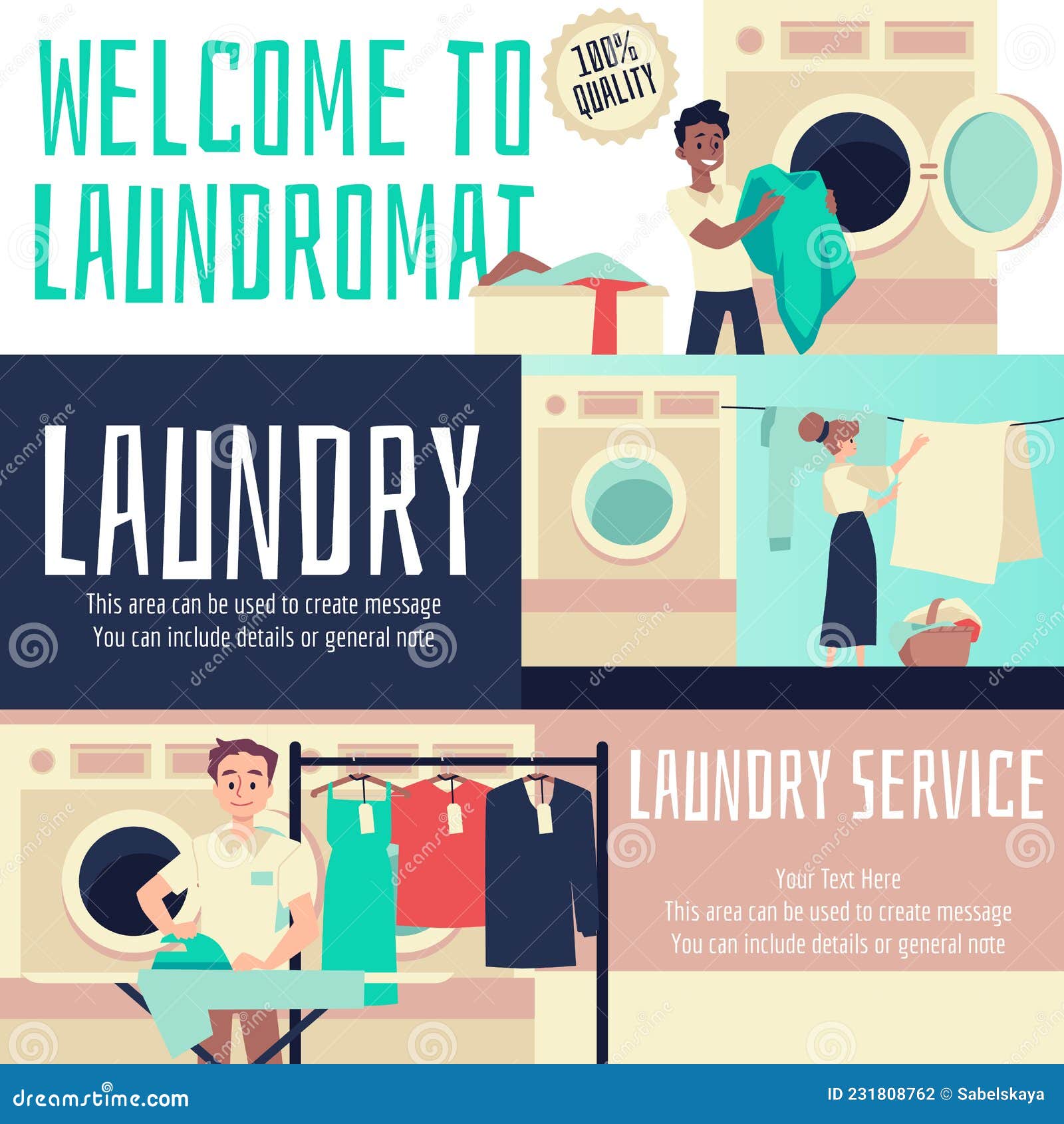 Laundry and Laundromat Service Banners or Flyers Flat Vector ...