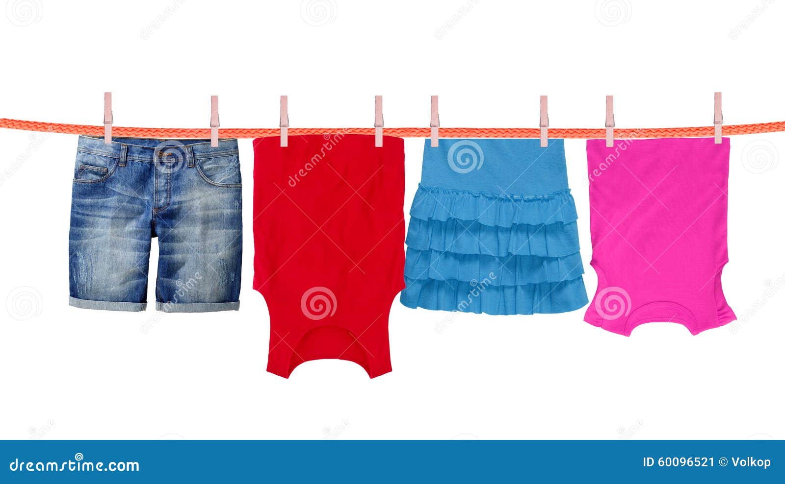 Laundry Line with Clothes Isolated on White Stock Image - Image of ...