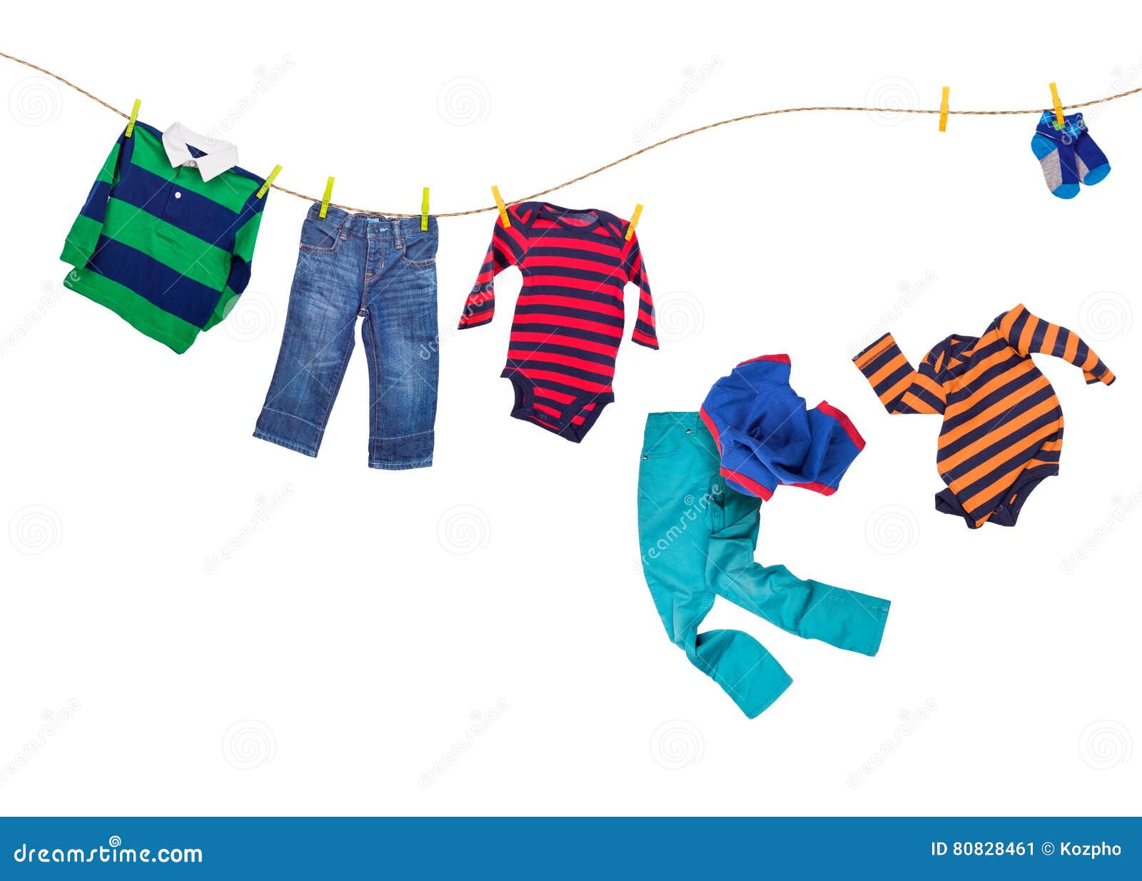 Laundry Line with Falling Clothes on a White Background Stock Image ...