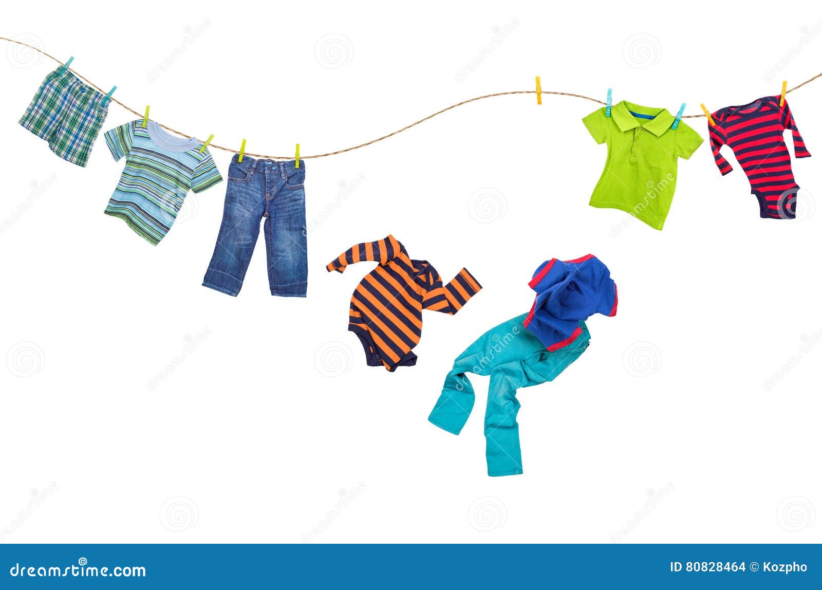Laundry Line with Falling Clothes on a White Background Stock Photo ...