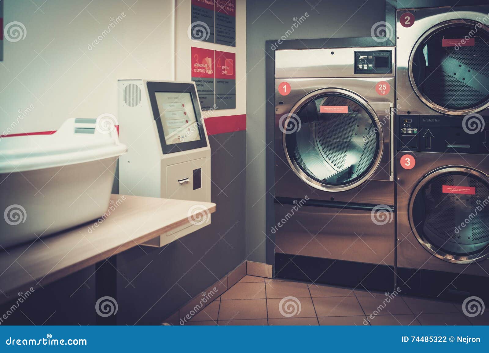 Laundry Machines at Laundromat Shop. Stock Photo - Image of public ...