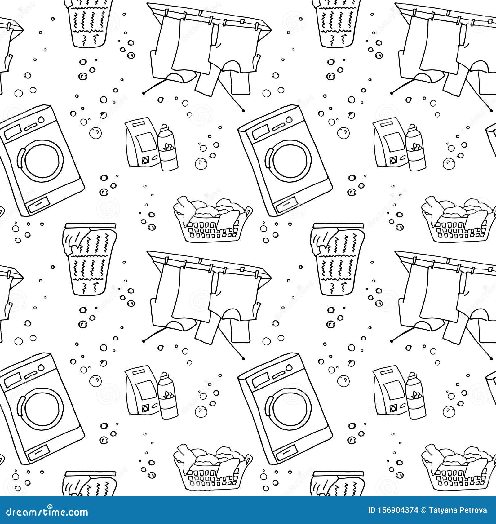 Laundry Pattern. Doodle Elements for Washing Clothes, Washing Machines ...
