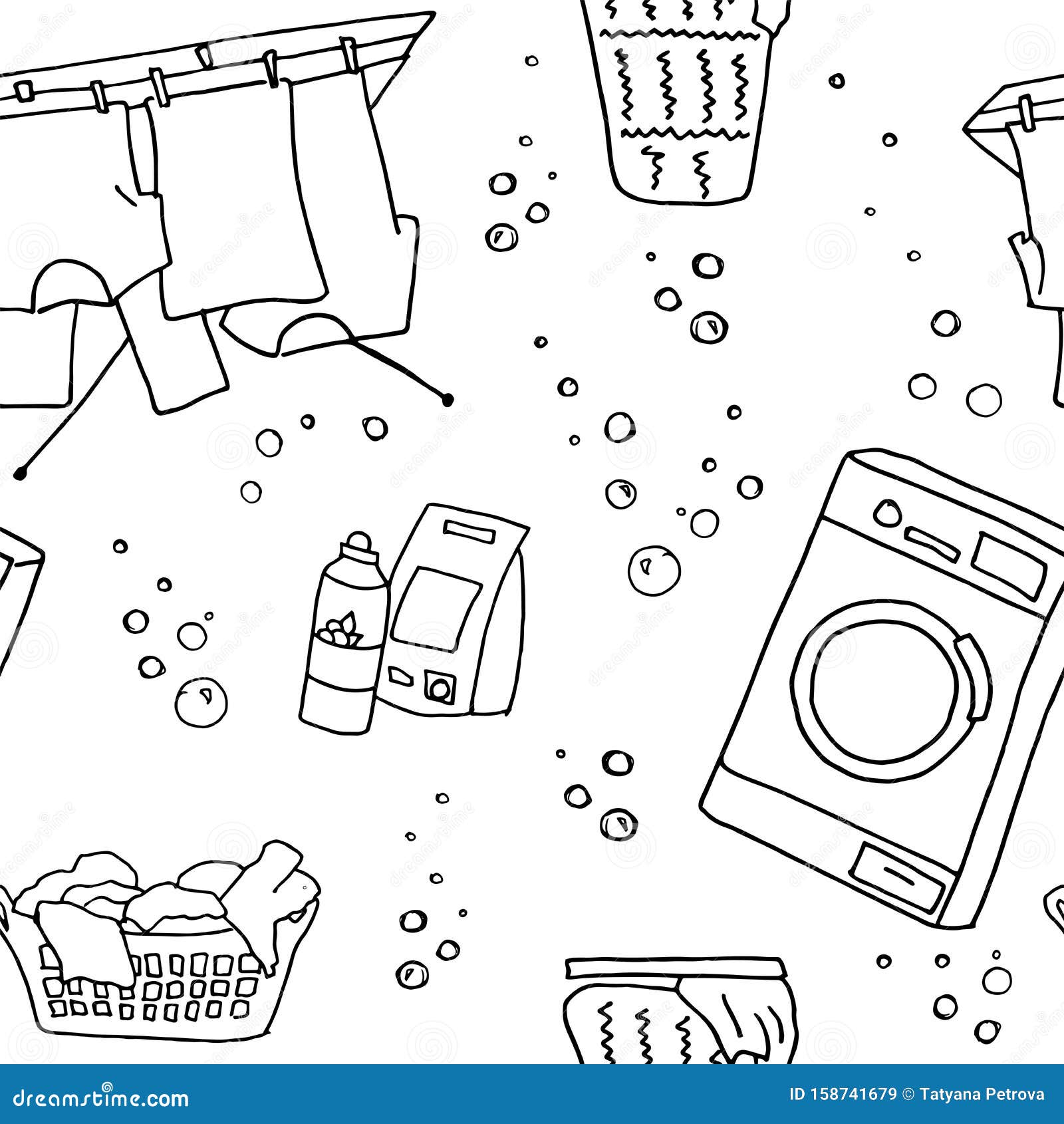Laundry Pattern. Doodle Elements for Washing Clothes, Washing Machines ...