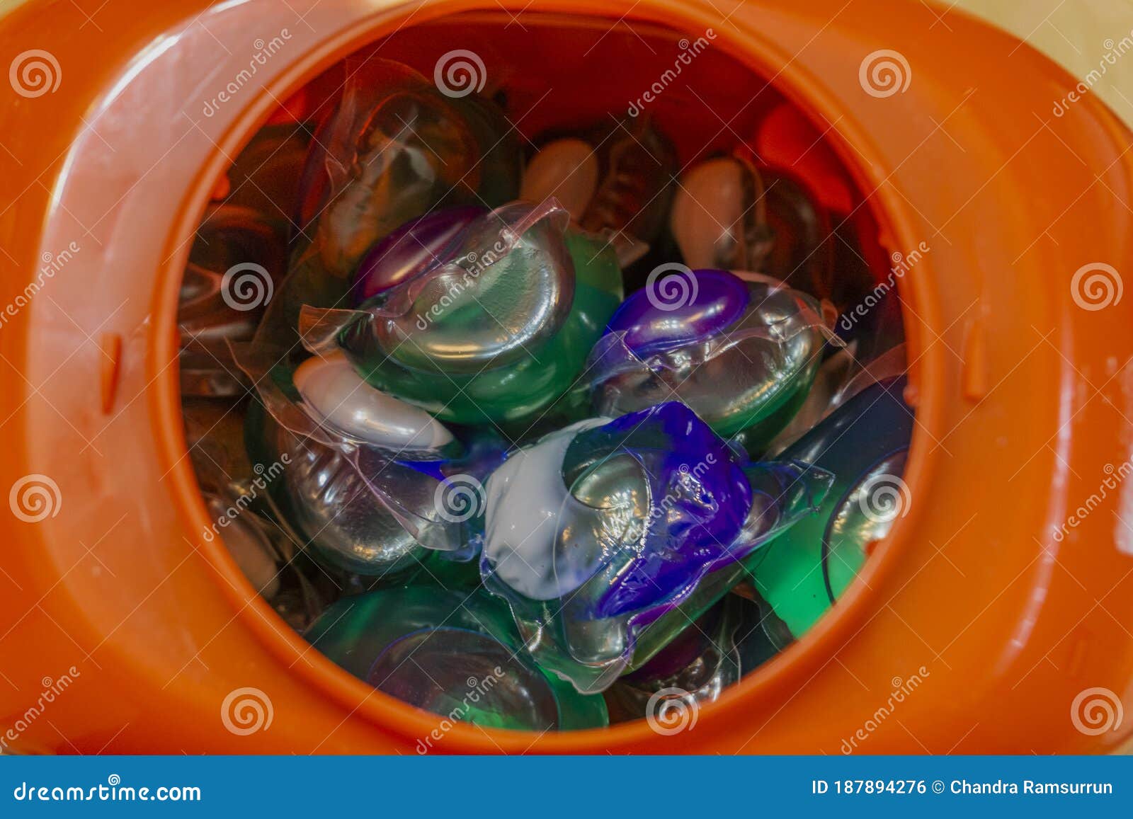 Laundry Pods Inside Container Viewed from Above Stock Photo - Image of ...