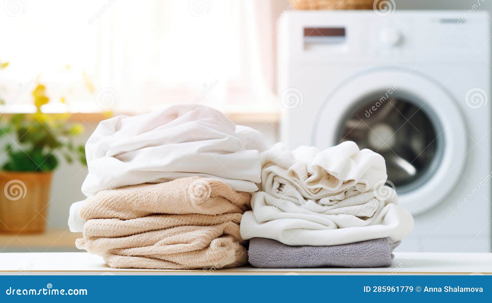 Laundry Room with Clothes and Washing Machine by the Window Stock ...