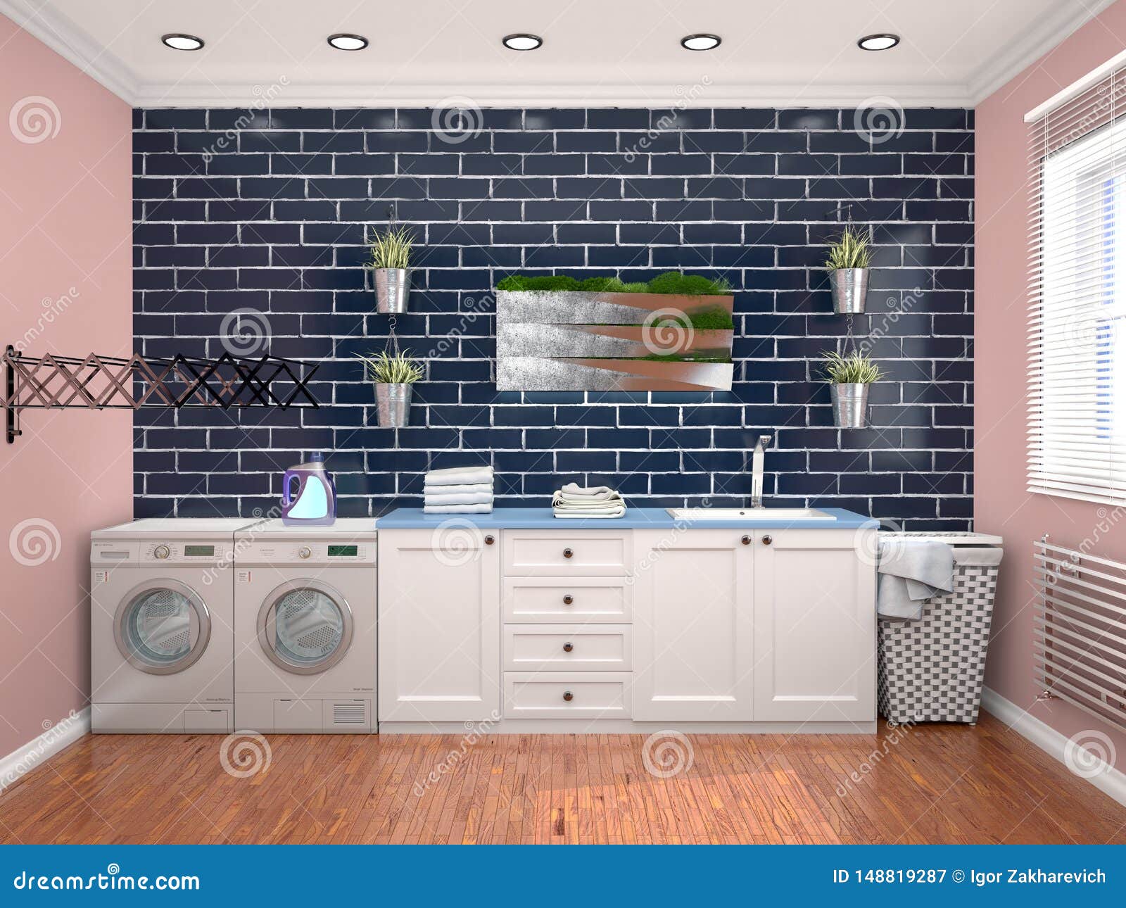 Laundry Room Design with Washing Machine. Stock Illustration ...