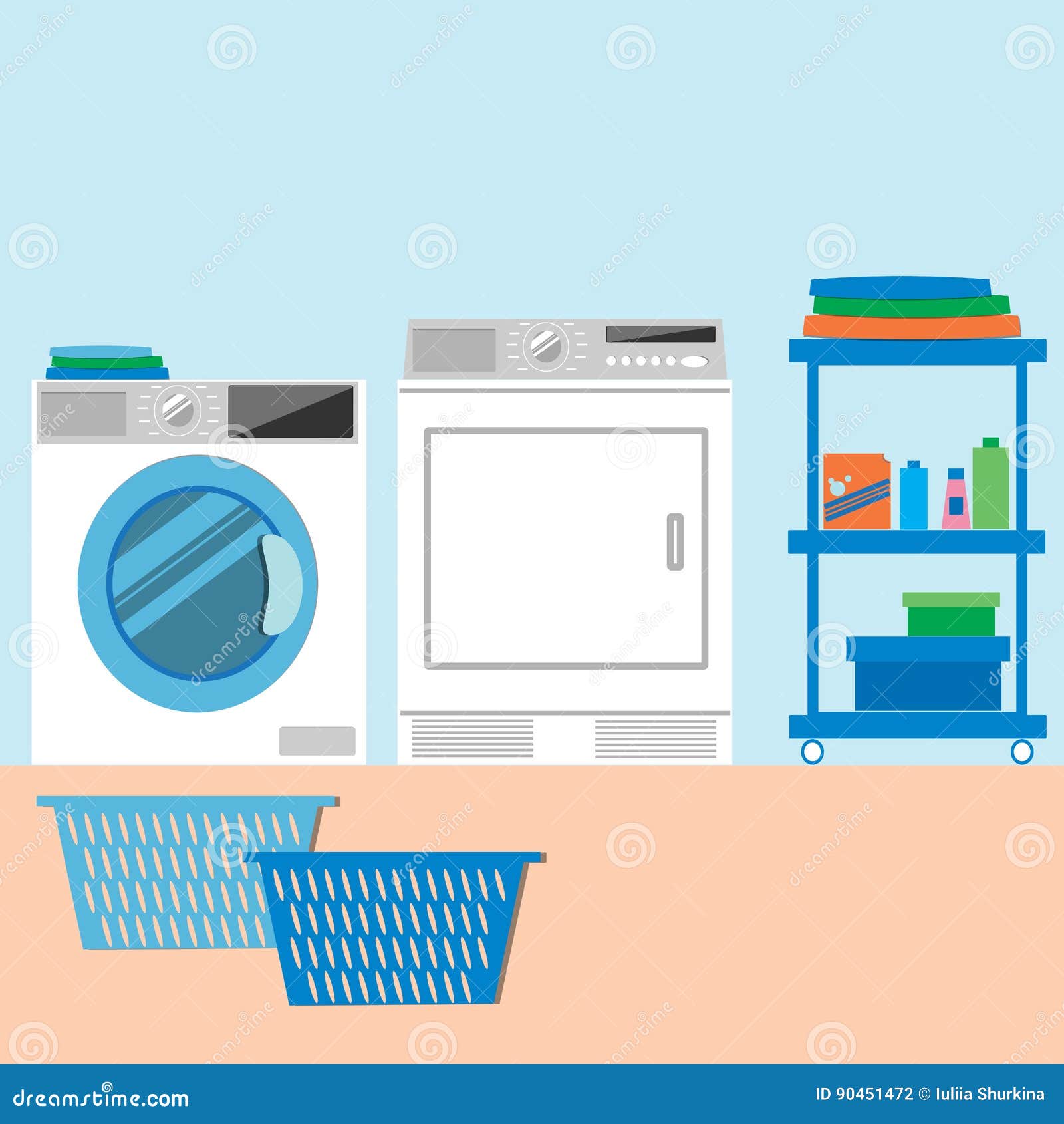 Laundry Room Flat Style Vector Illustration. Stock Vector ...