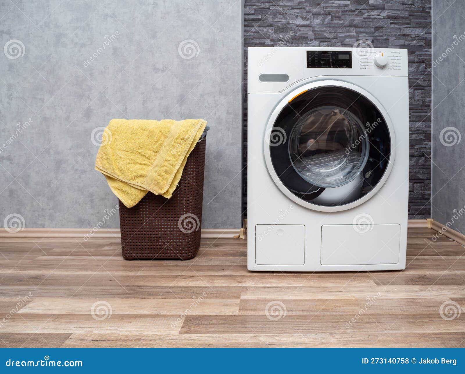 Laundry Room Interior with Washing Machine Against the Wall. Stock ...