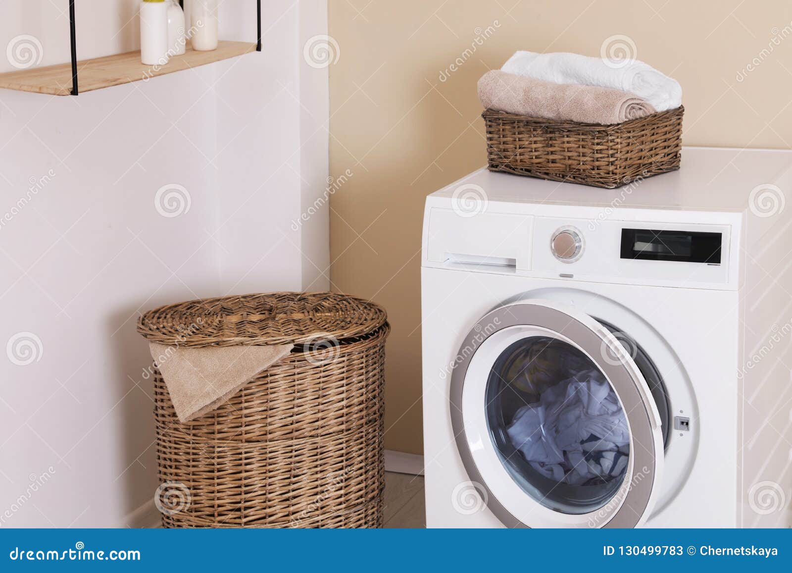 Laundry Room Interior with Washing Machine Stock Image - Image of ...