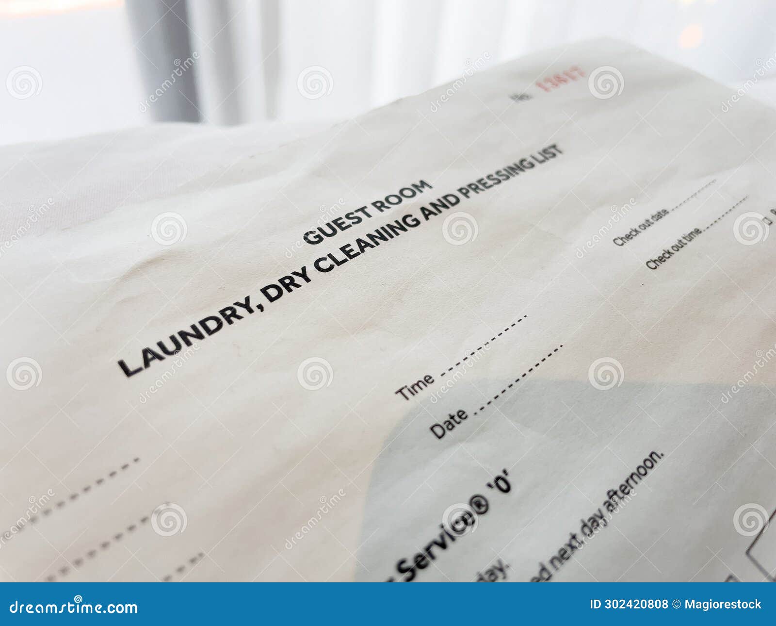 Laundry Room Service Form at a Hotel Room. Stock Photo - Image of towel ...