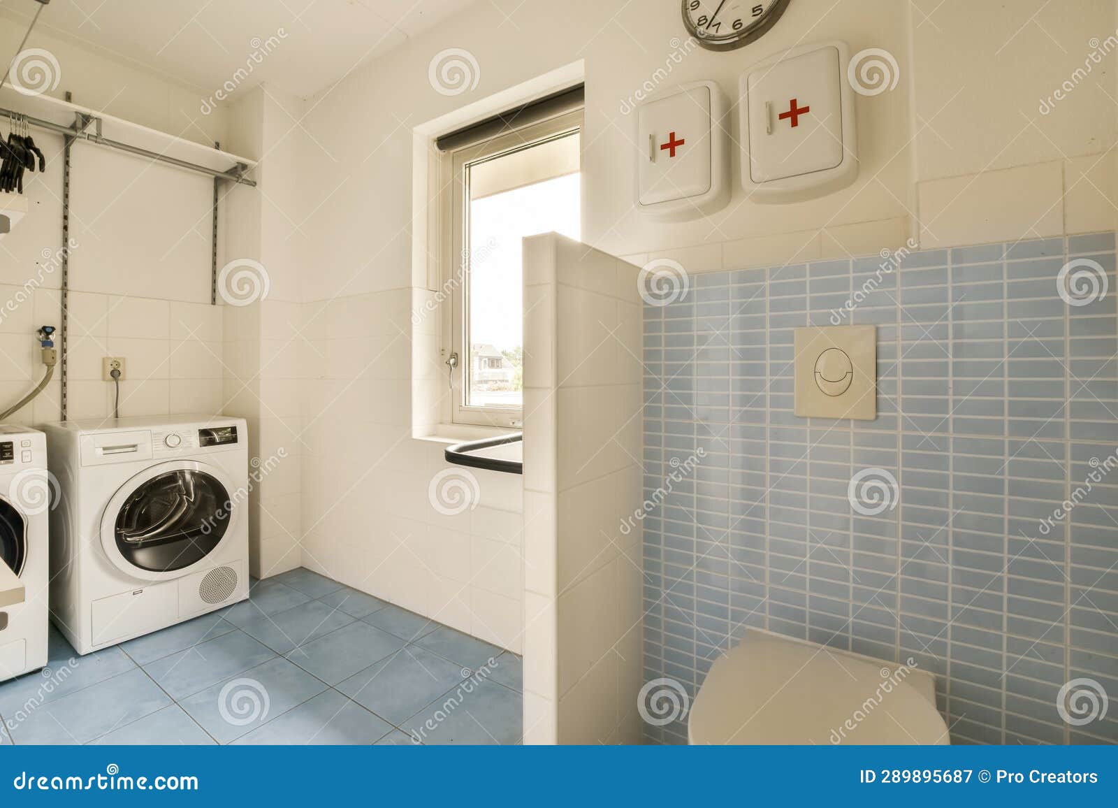 A Laundry Room with a Washing Machine and a Window Stock Image - Image ...