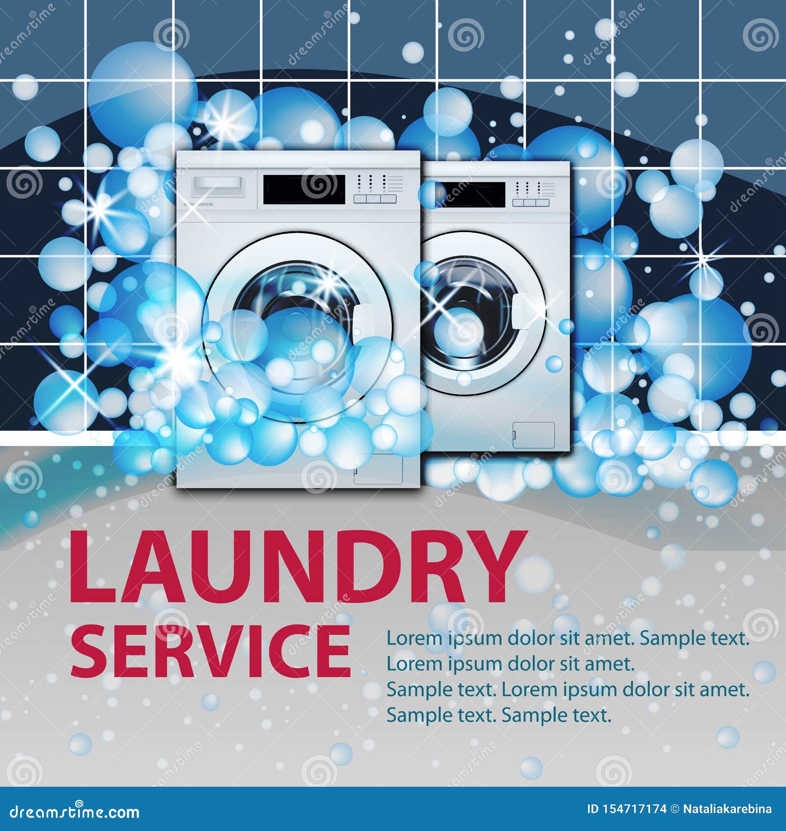 Laundry Service Banner or Poster. Two Washing Machines Front Loading in ...