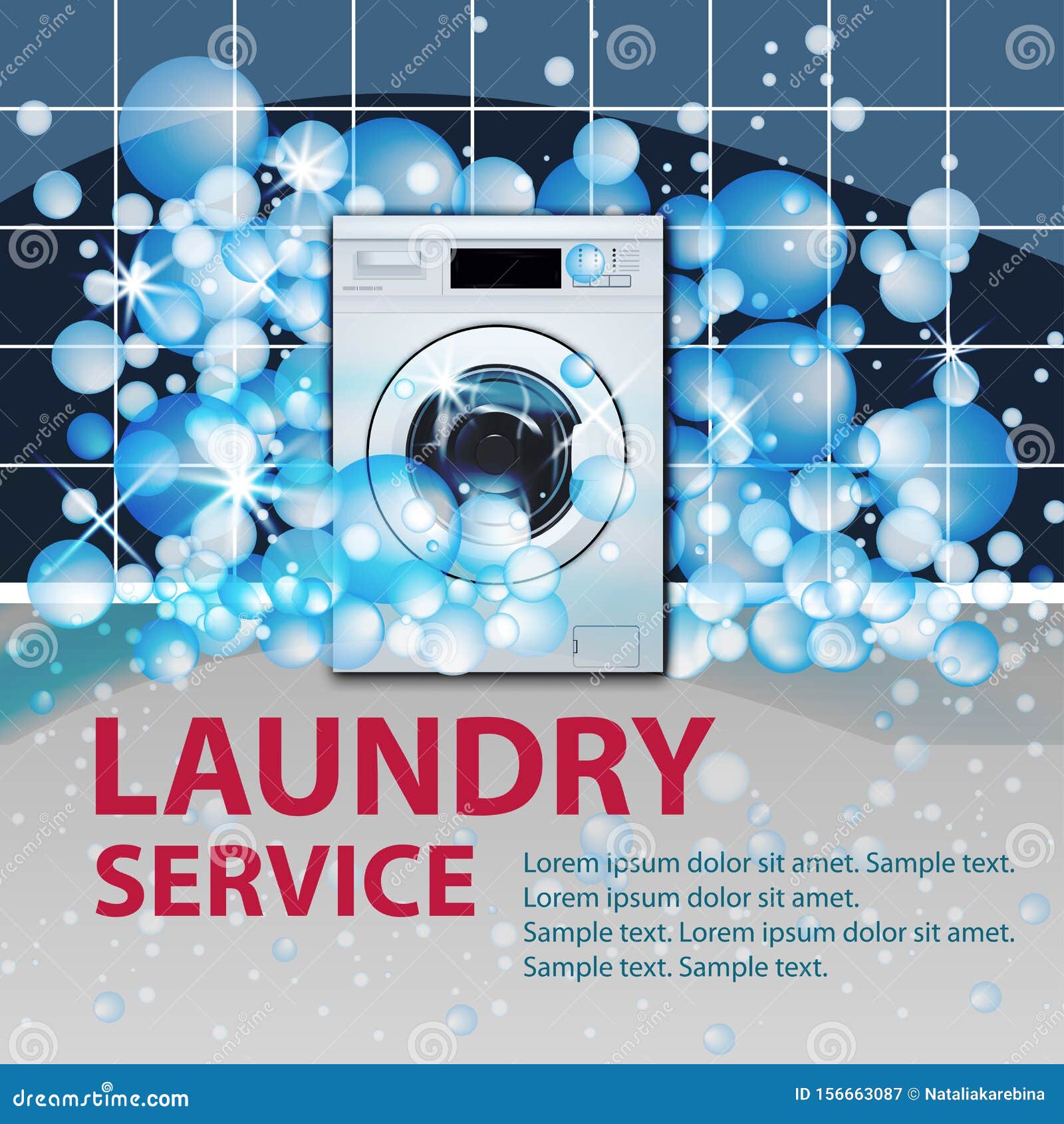 Laundry Service Banner Or Poster. Washing Machine Front Loading In ...