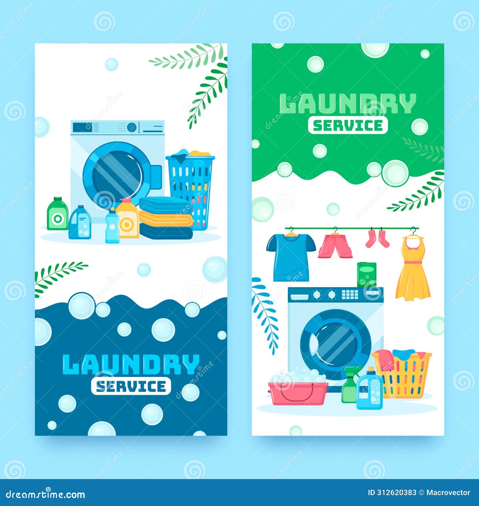 Laundry Service Banners in Flat Design Stock Illustration ...