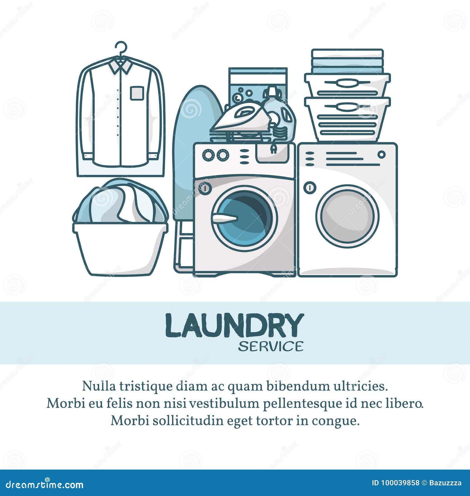 Laundry Service Concept Vector Illustration in Modern Flat Linear Style ...