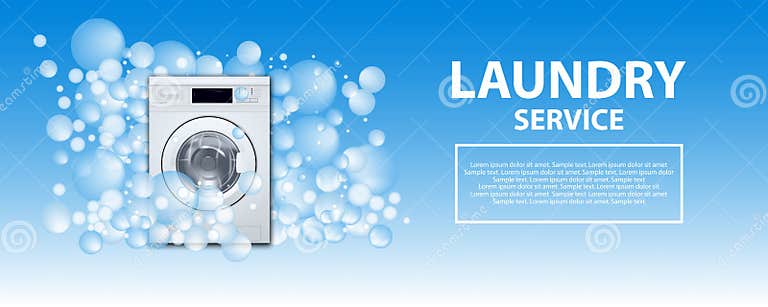Laundry Service Poster or Banner. Washing Machine Front Loading ...