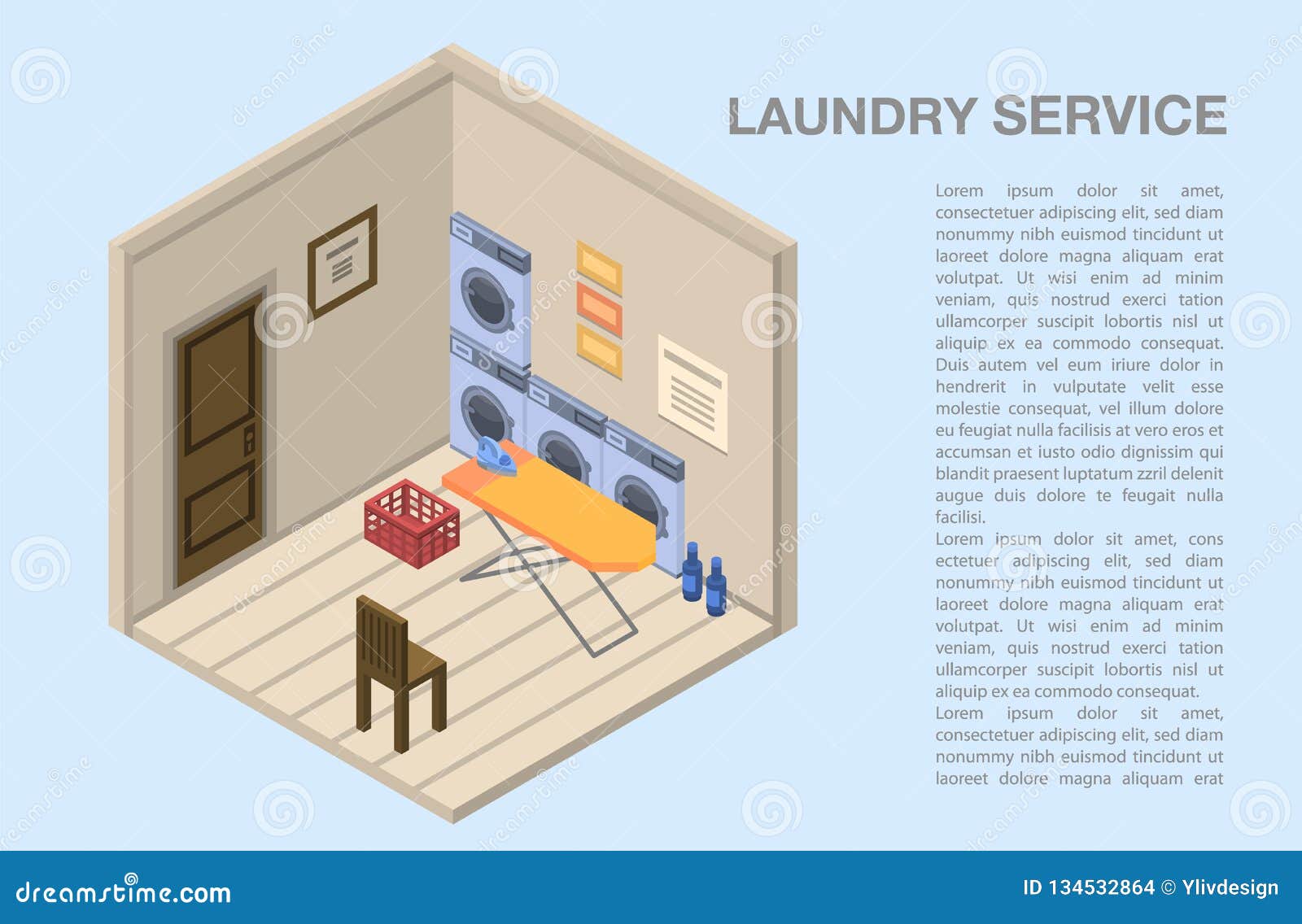 Laundry Service Room Concept Background, Isometric Style Stock Vector ...