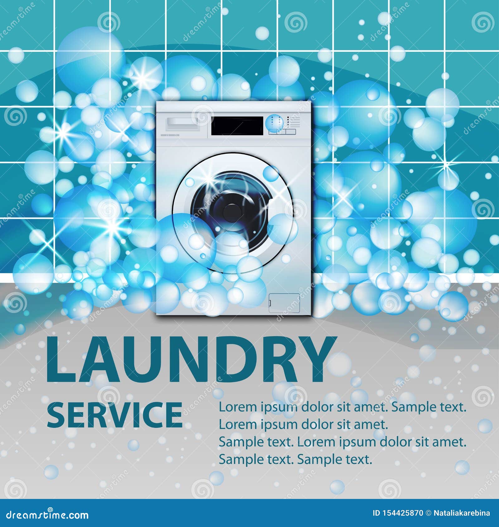 Laundry Service Turquoise Banner or Poster. Washing Machine Front ...