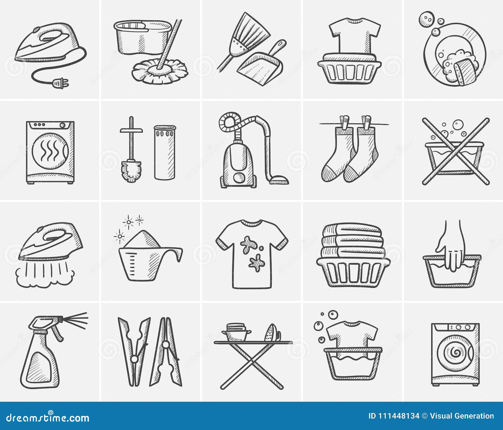 Laundry Hand Drawn Sketch Icon Set. Stock Vector - Illustration of ...