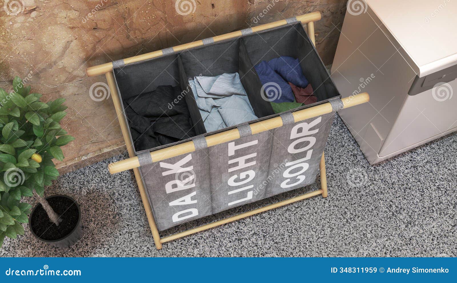 Laundry Sorting Bin Three Compartments Text Labels Stock Image - Image ...