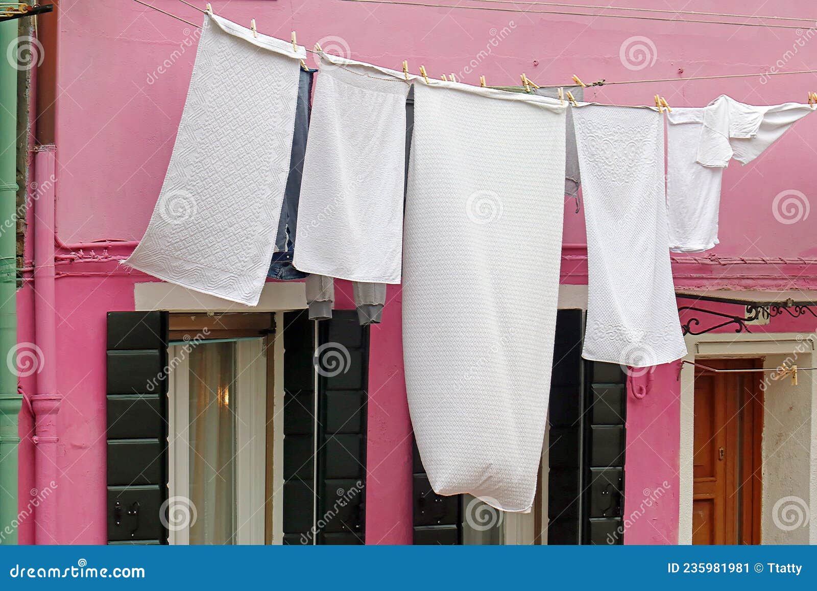 Laundry on a string stock image. Image of drying, string - 235981981