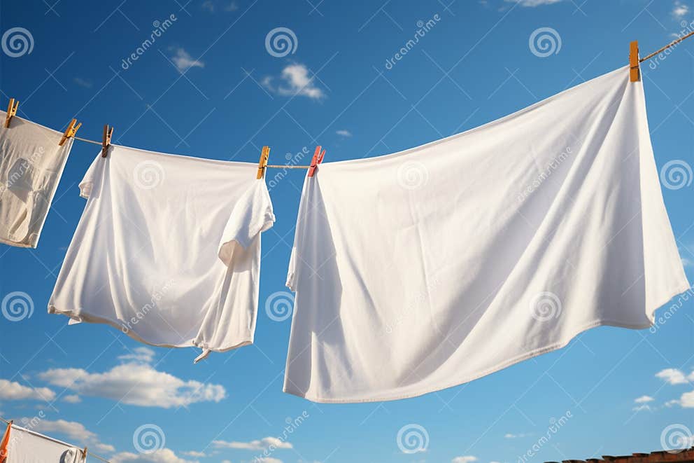 Laundry Sways on the Line, Drying Beneath the Open Sky Stock ...