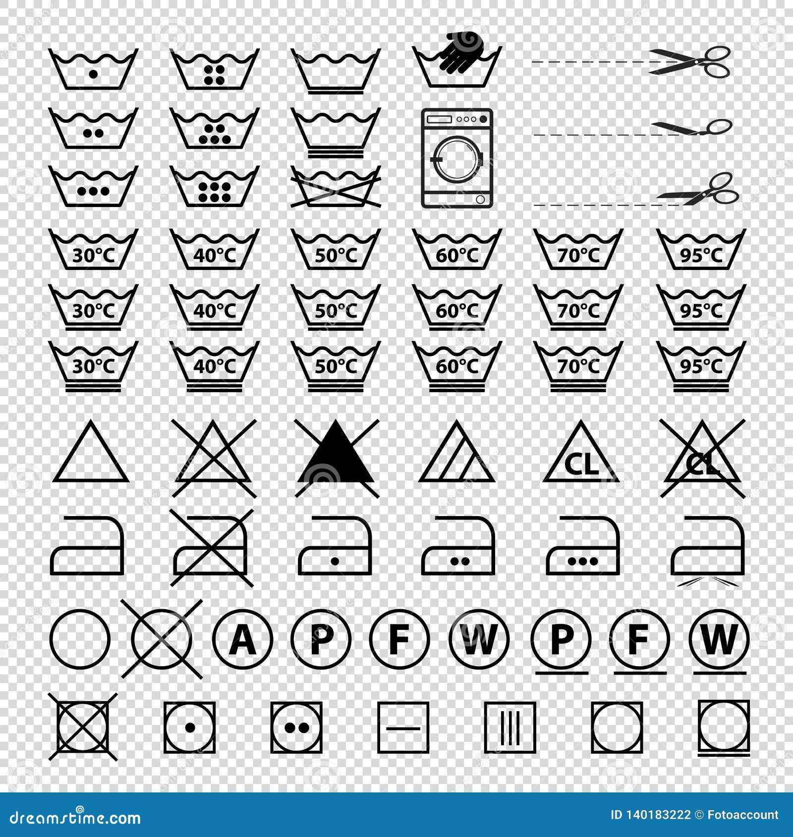 Laundry Symbols - Vector Illustrations Set - Isolated on Transparent ...