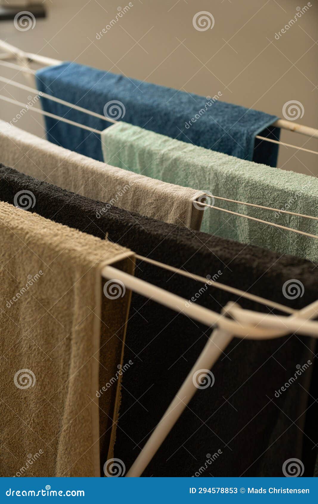 Laundry Towels Drying Hanging in Different Colors Stock Image - Image ...