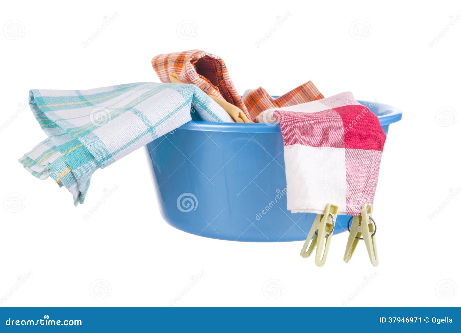 Laundry - Wash-basin with Clothes Stock Image - Image of colorful, blue ...