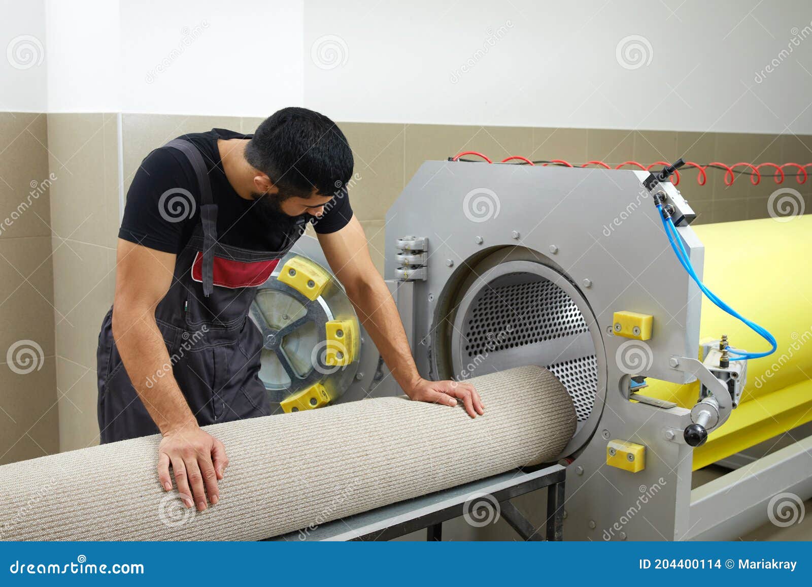 Man Operating Drying Machine for Carpet Cleaning. Professional Carpet ...