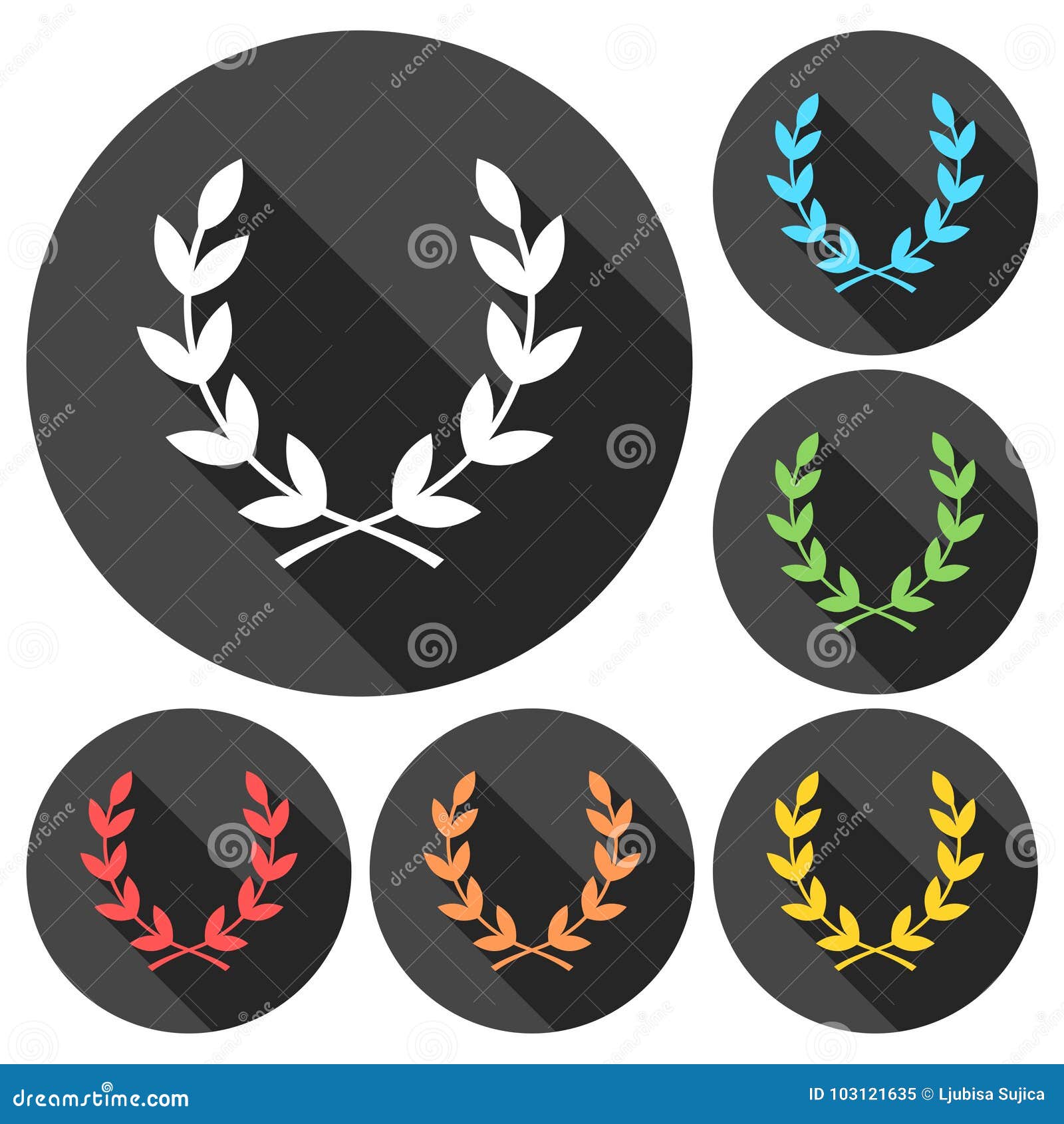 Laurel Icons Set with Long Shadow Stock Vector - Illustration of ...