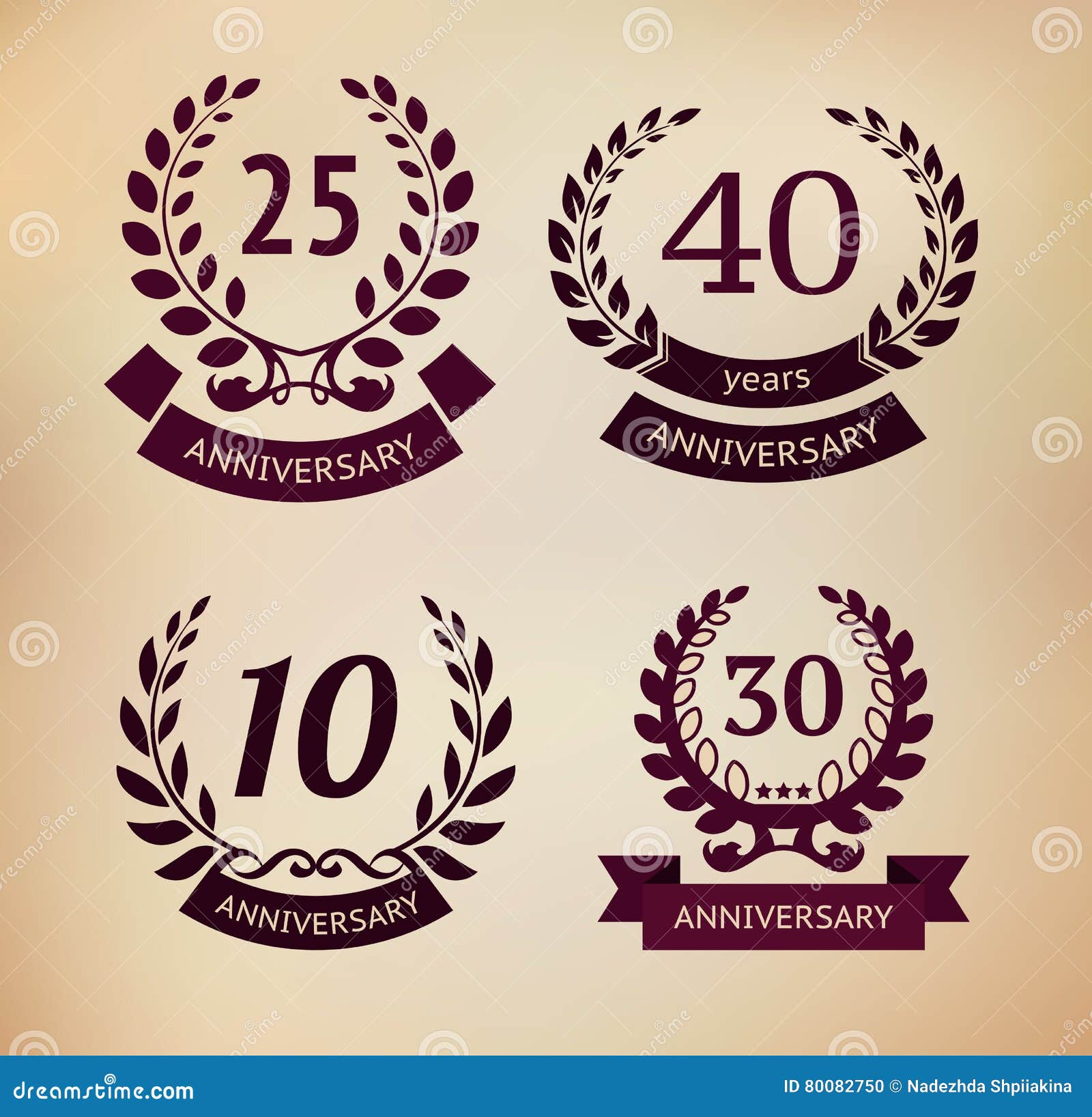 Laurel Wreaths Collection. Anniversary Elements Stock Illustration ...
