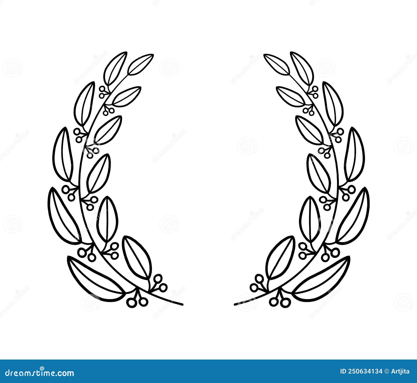 Laurels Round Border Vector in Simple Line Style. Linear Circle Laurel ...