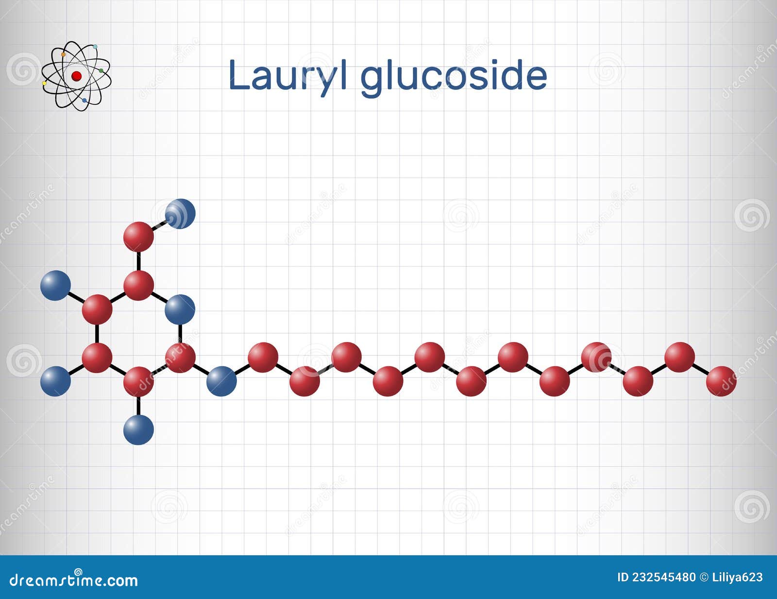 Lauryl Glucoside, Dodecyl Glucoside Molecule. it is Non-ionic ...