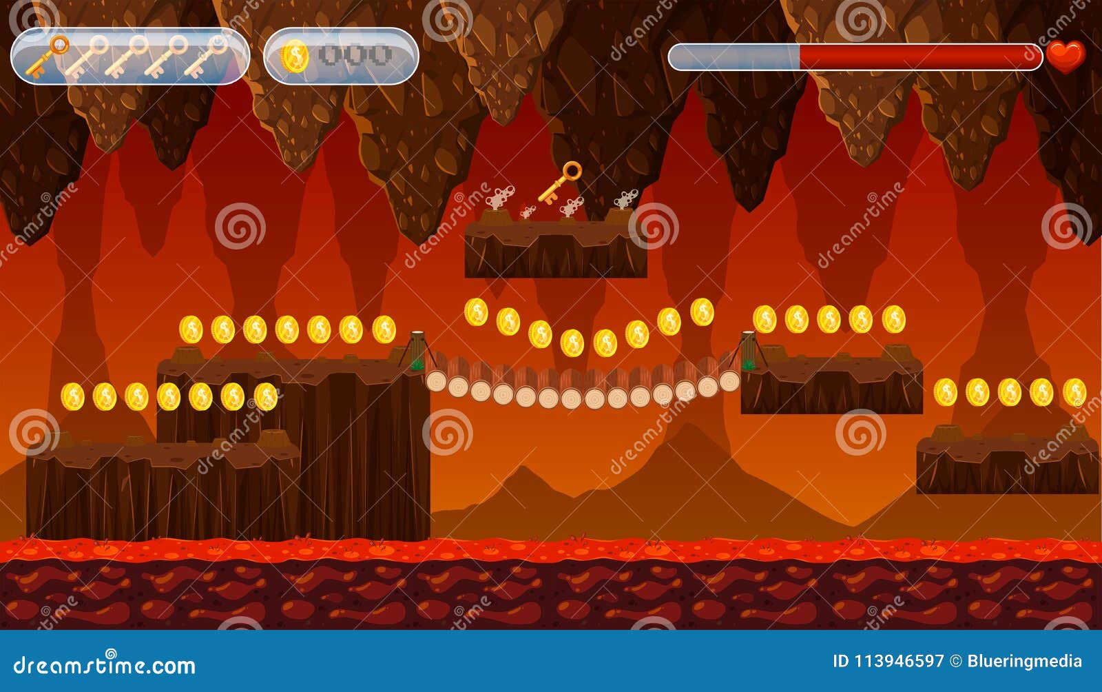 Lava Cave Platformer Game Template Cartoon Vector | CartoonDealer.com ...