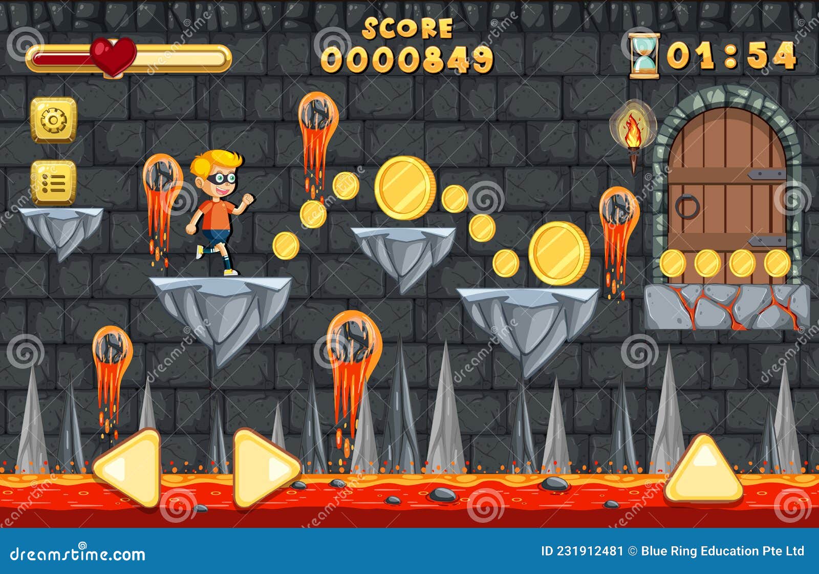 Lava Cave Platformer Game Template Stock Vector - Illustration of level ...