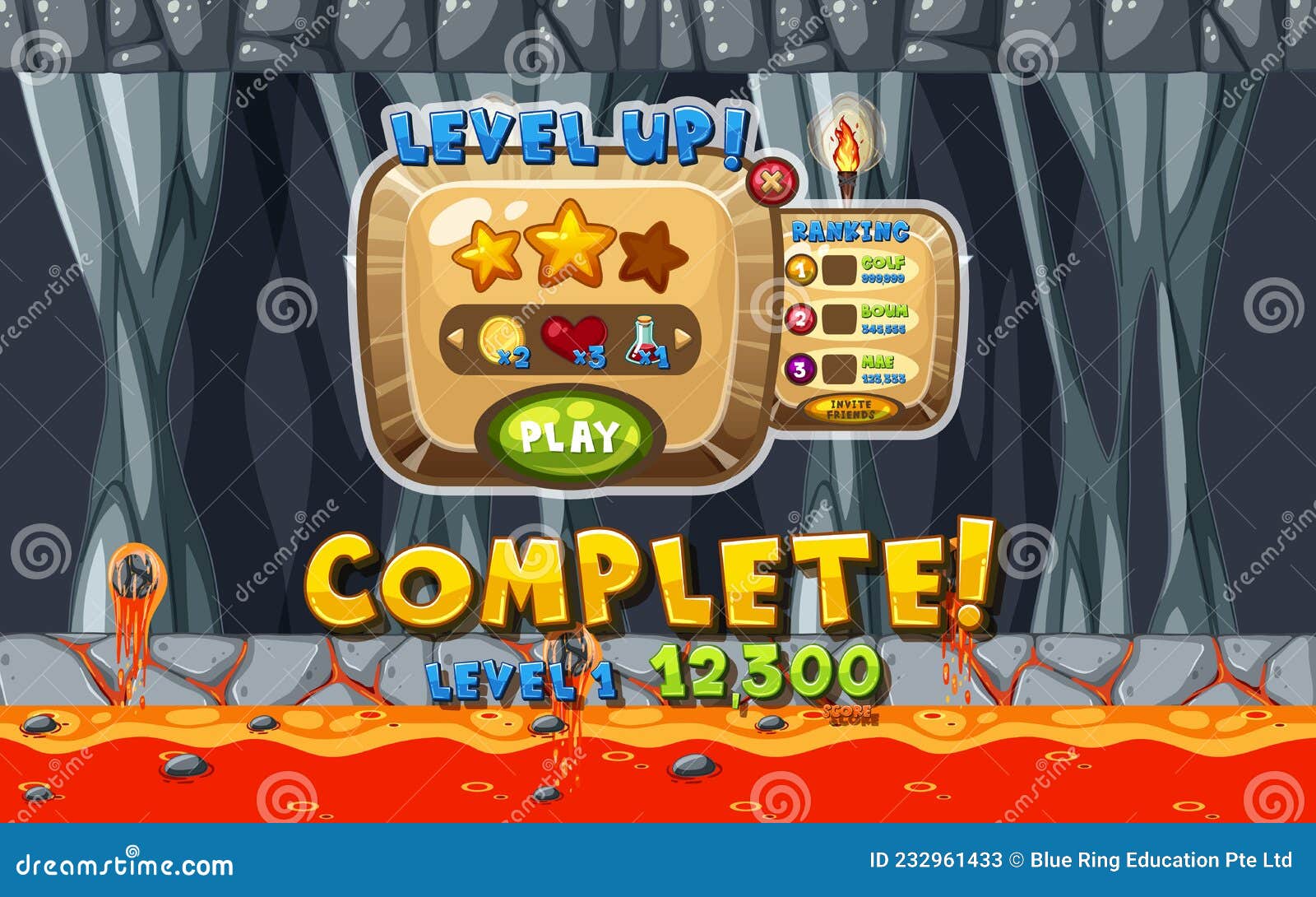 Lava Cave Game Level Map Vector Illustration | CartoonDealer.com #116719266