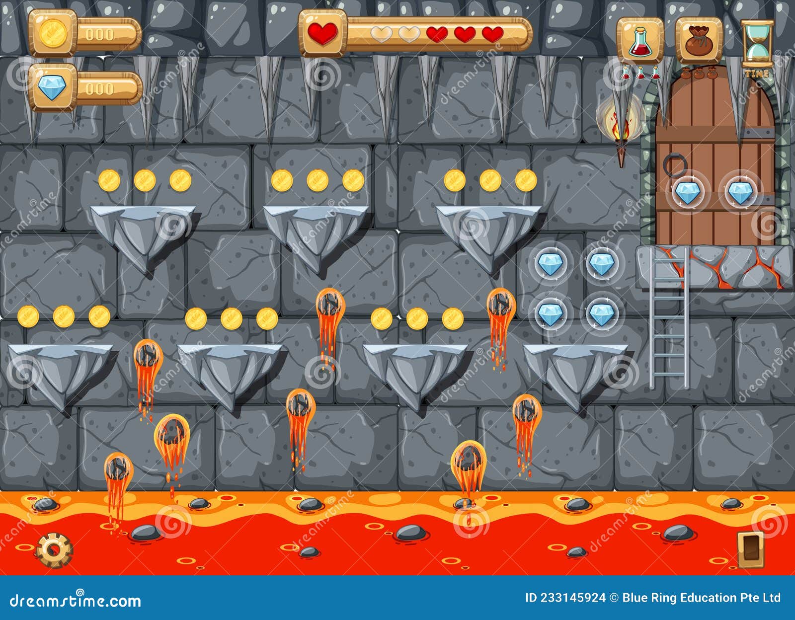 Lava Cave Platformer Game Template Stock Vector - Illustration of blank ...