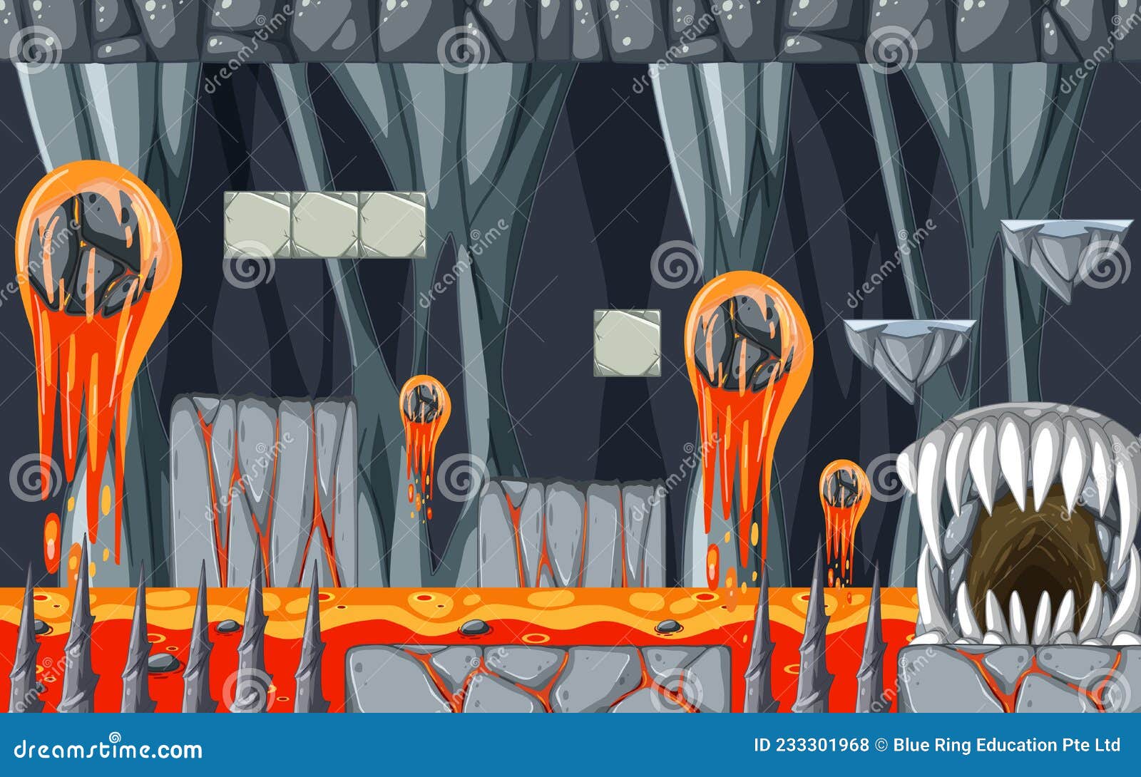 Lava Cave Platformer Game Template Stock Vector - Illustration of ...