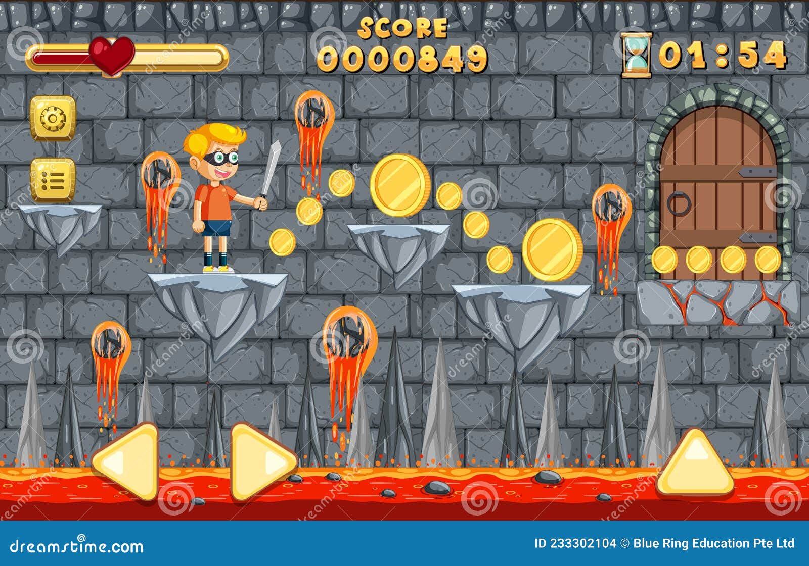 Lava Cave Platformer Game Template Stock Vector - Illustration of ...