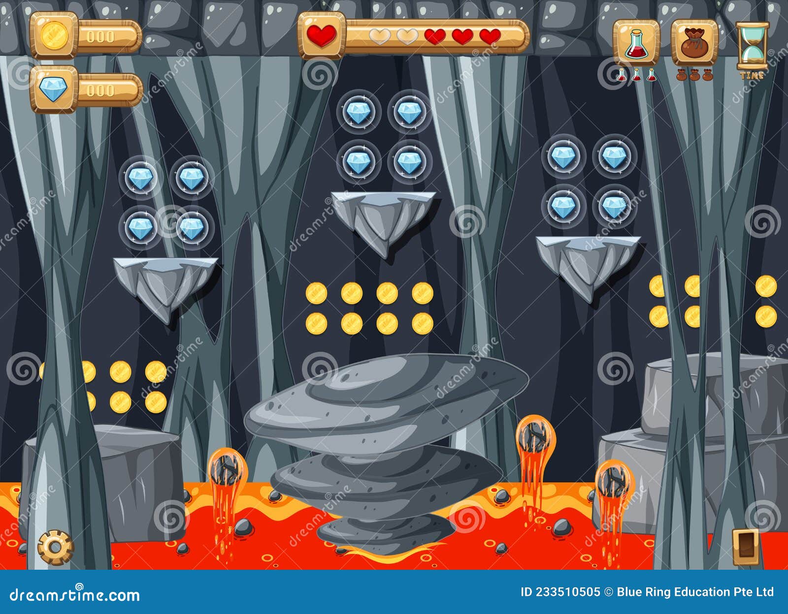 Lava Cave Platformer Game Template Stock Vector - Illustration of ...