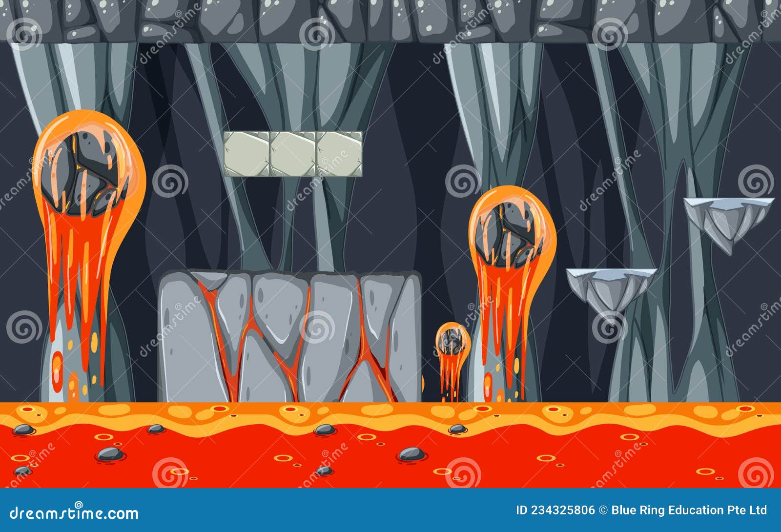 Lava Cave Platformer Tileset Cartoon Vector | CartoonDealer.com #116805103