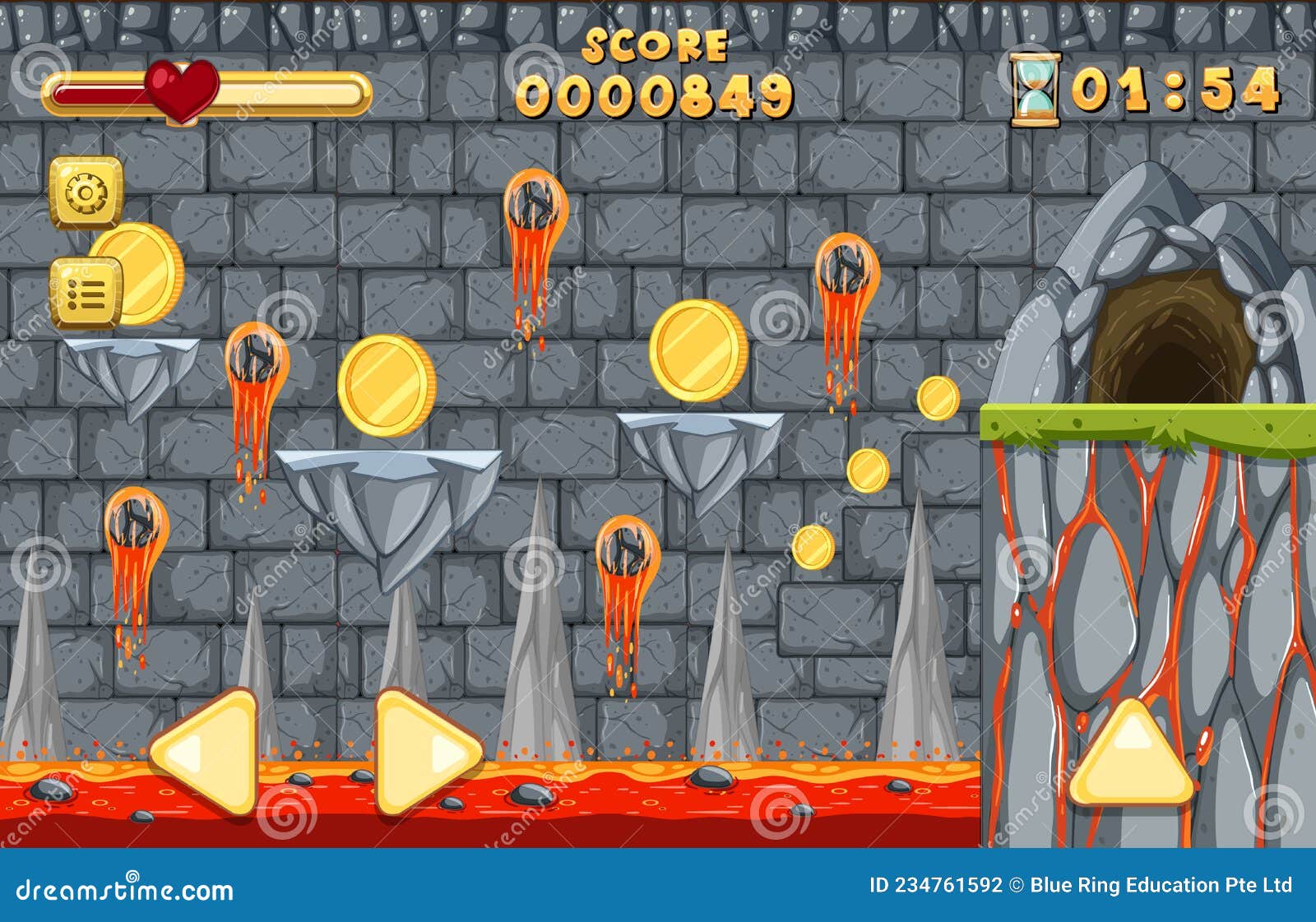 Lava Cave Platformer Game Template Stock Vector - Illustration of gold ...