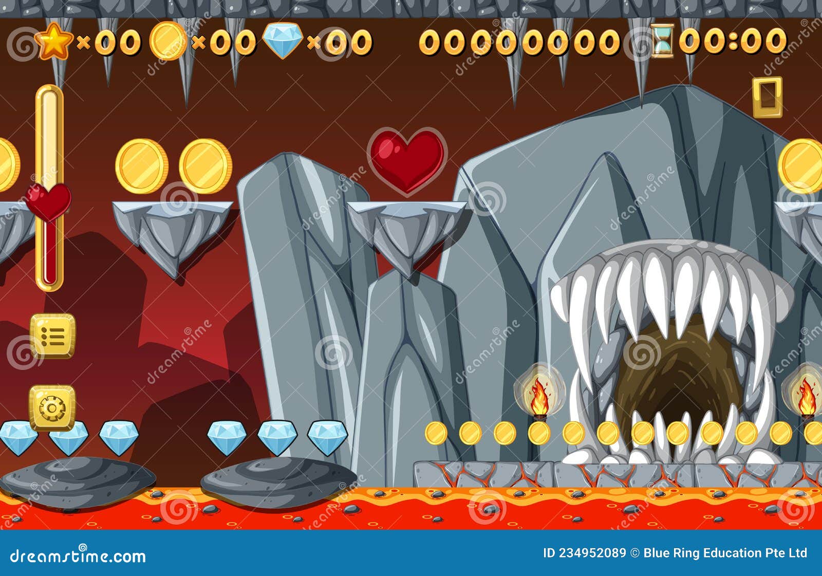 Lava Cave Platformer Game Template Stock Vector - Illustration of blank ...