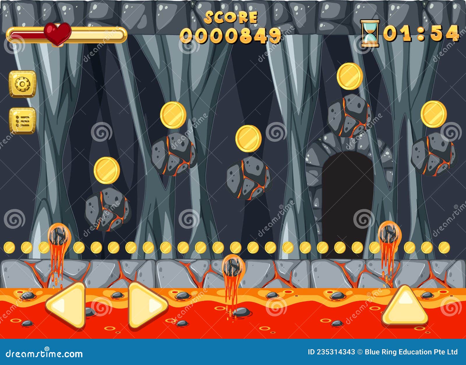 Lava Cave Platformer Game Template Stock Vector - Illustration of games ...